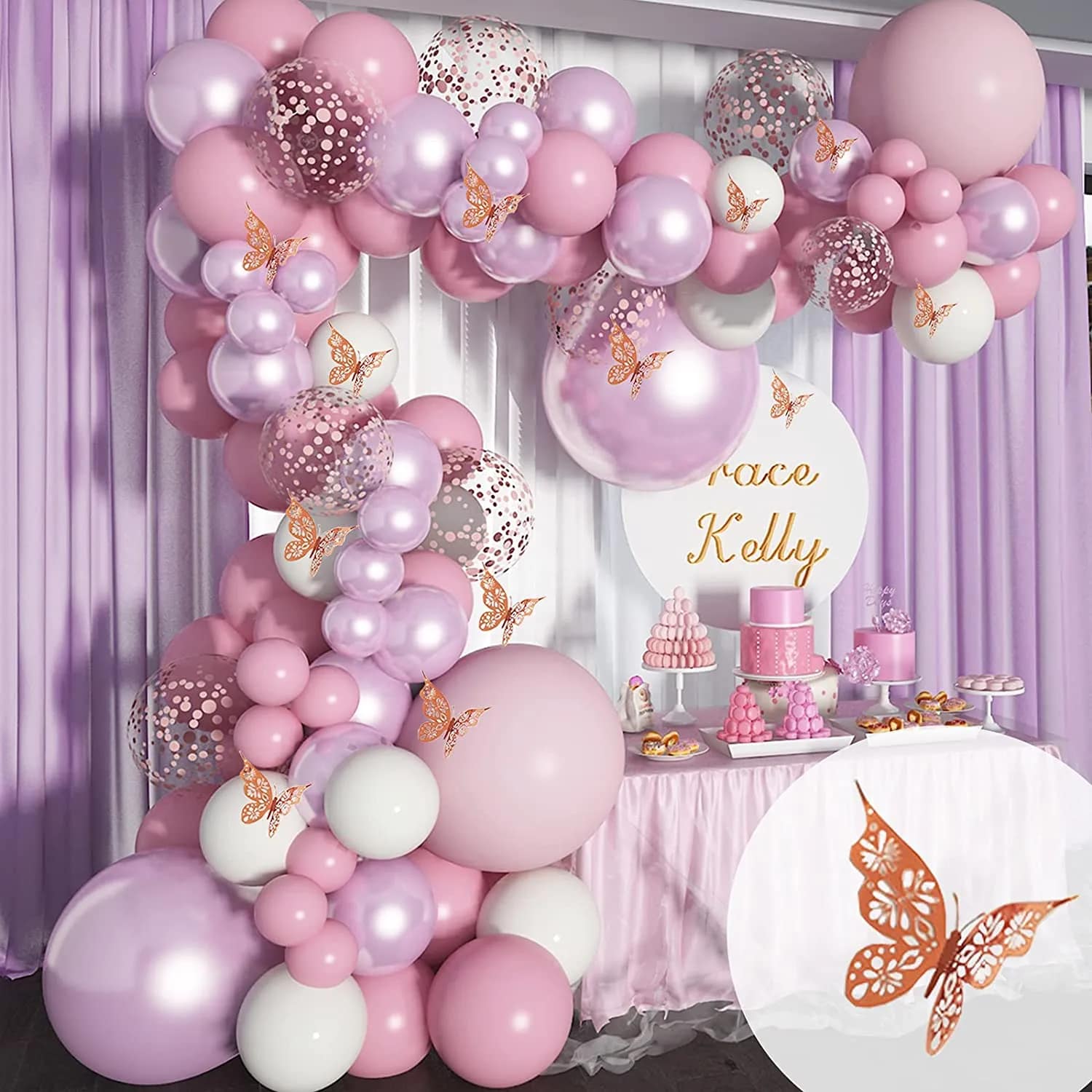 Pink Butterfly Confetti Balloon Arch - Affordable Party Supply